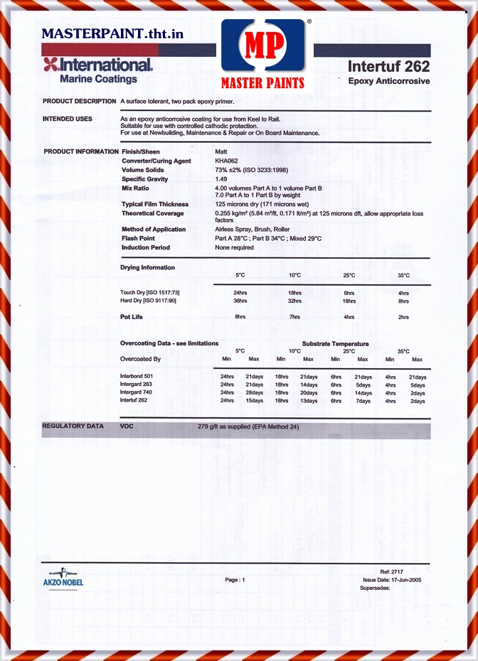 สีอินเตอร์เนชั่นแนล สีอุตสาหกรรม สีทาเรือ สี Intertuf 262 Red , สี Intergard 263 Grey , สี ...